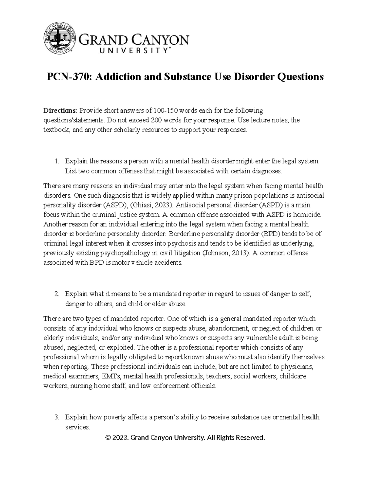Addiction and Substance Use Disorder Questions - PCN-370: Addiction and ...