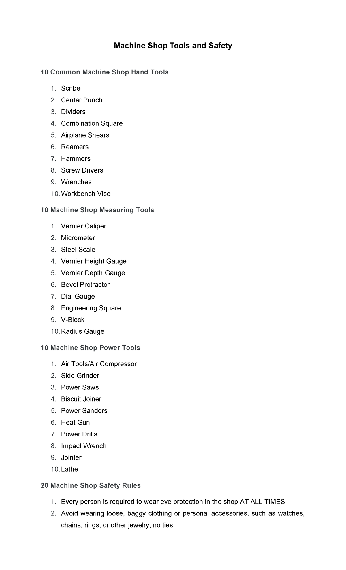 Machine shop tools and safety - Machine Shop Tools and Safety 10 Common ...