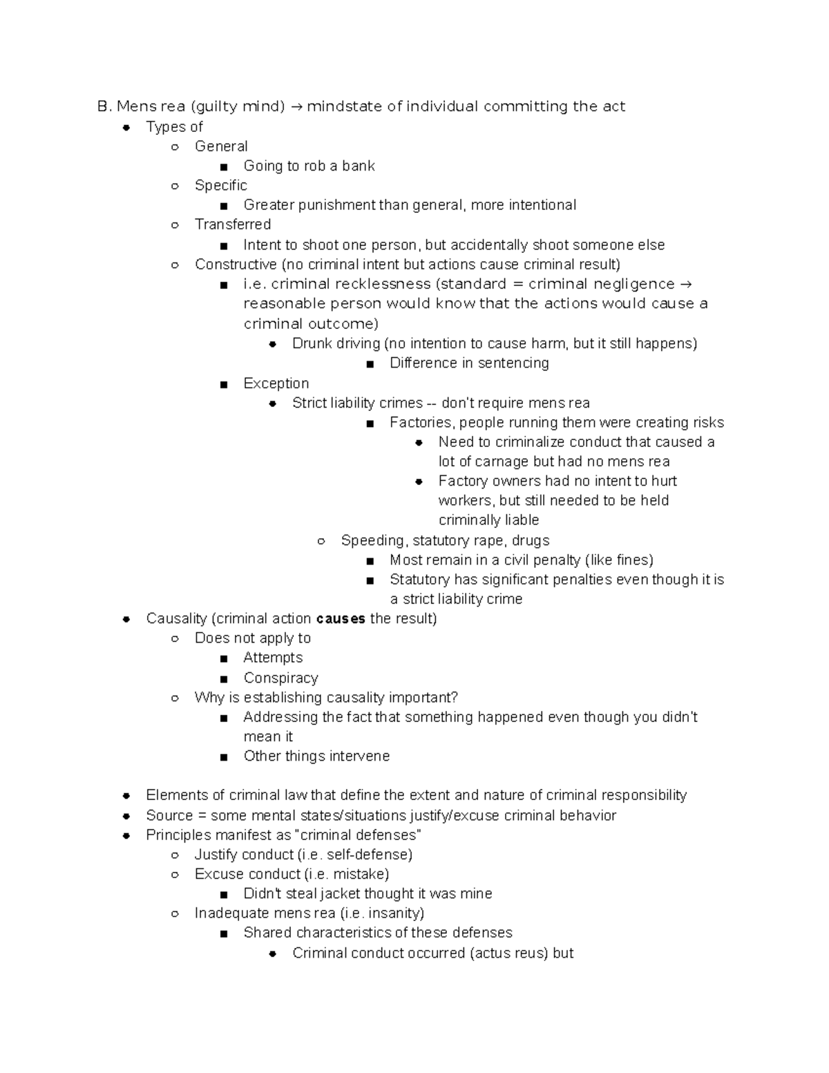 POLS 3827 Lecture Notes - B. Mens rea (guilty mind) → mindstate of ...