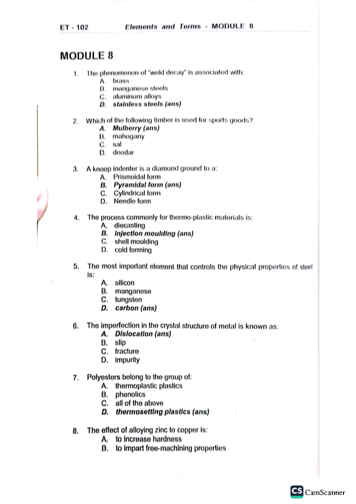 Elements Module 8 - TLE subject - Studocu