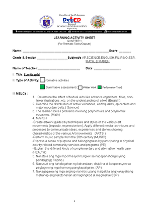 Mapeh 10-Q2-LAS Thematic-Output - LEARNING ACTIVITY SHEET QUARTER 2 ...