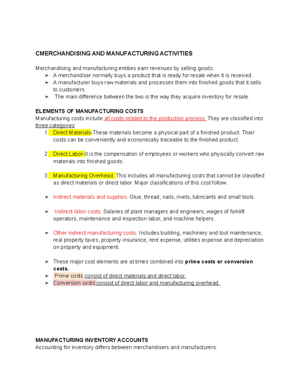 Merchandising AND Manufacturing Activities - CMERCHANDISING AND ...