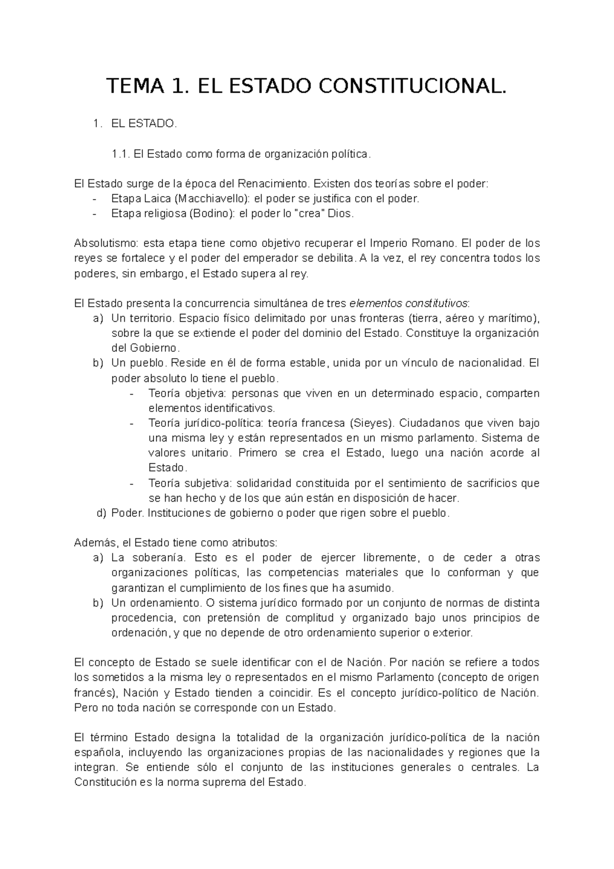 TEMA 1 - TEMA 1. EL ESTADO CONSTITUCIONAL. 1. EL ESTADO. El Estado como ...