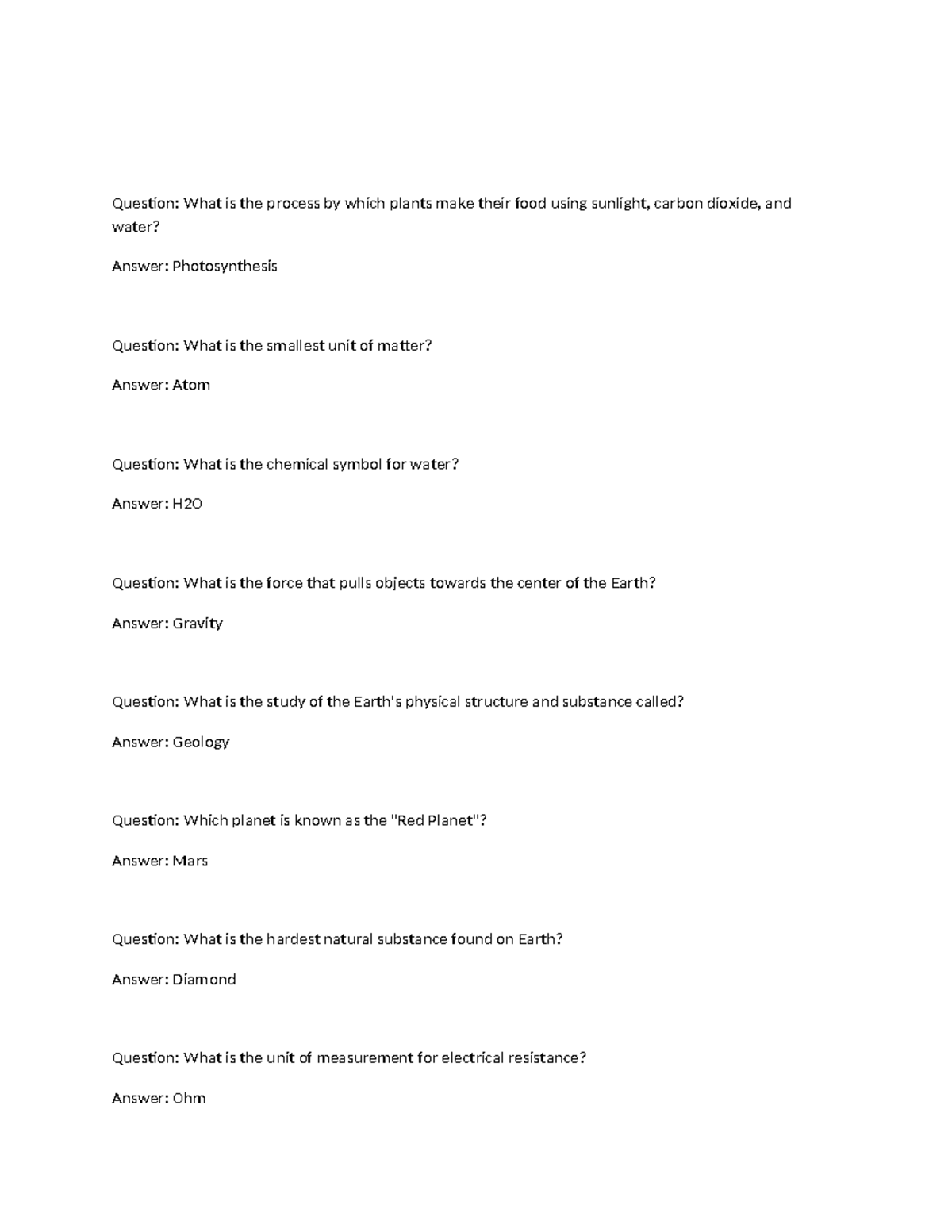 Science 1 - Notes - Question: What is the process by which plants make ...