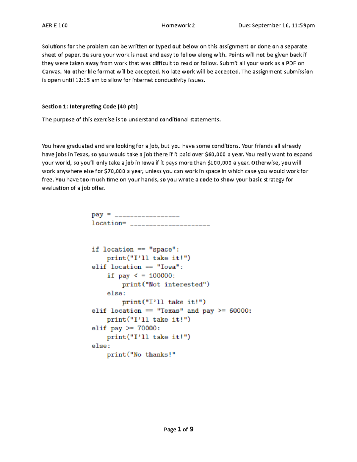 AER E 160 Homework - Ohio sucks - Solutions for the problem can be written or typed out below on ...