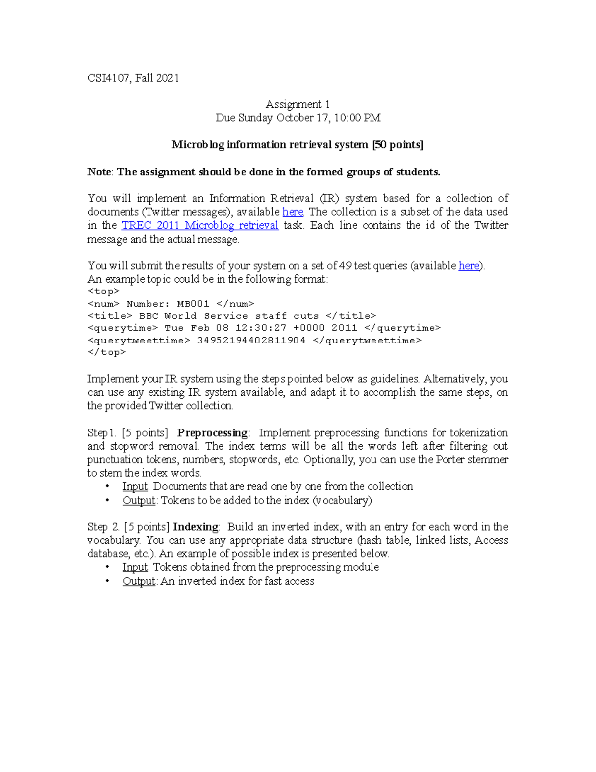 A01 - Assignment1 - CSI4107, Fall 2021 Assignment 1 Due Sunday October ...