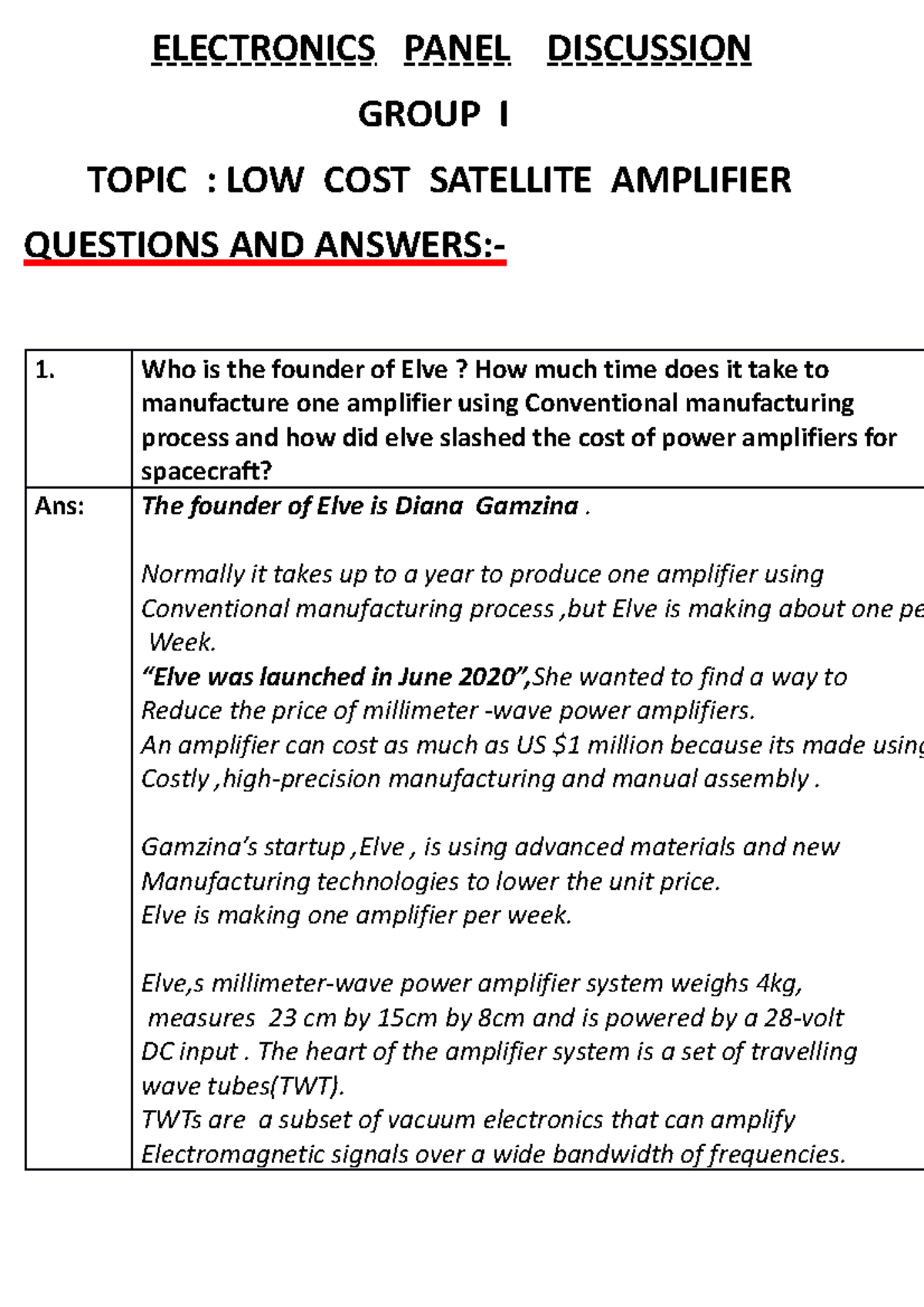 Electronics Panel Discussion Group 1 - ELECTRONICS PANEL DISCUSSION ...