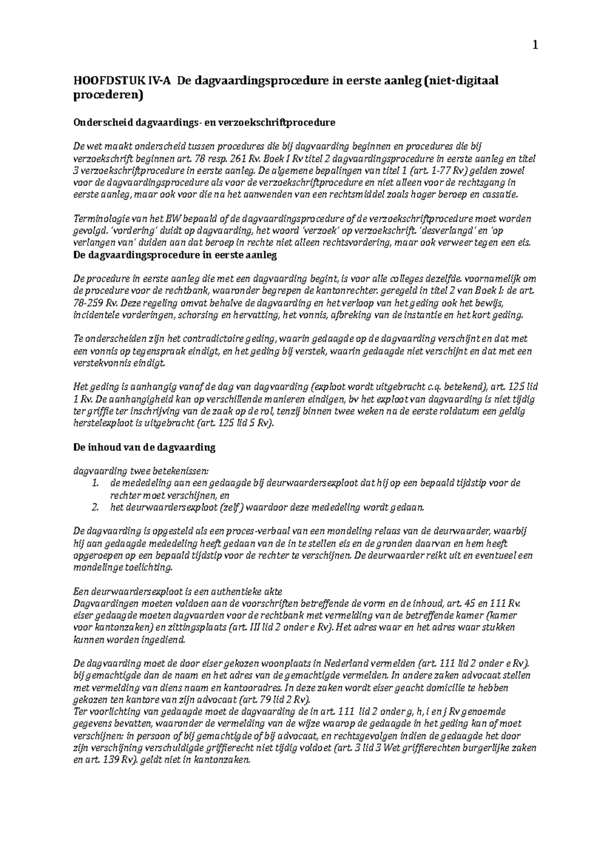 Hfd 4 dagvaarding en vonnis - HOOFDSTUK IV-A De dagvaardingsprocedure ...