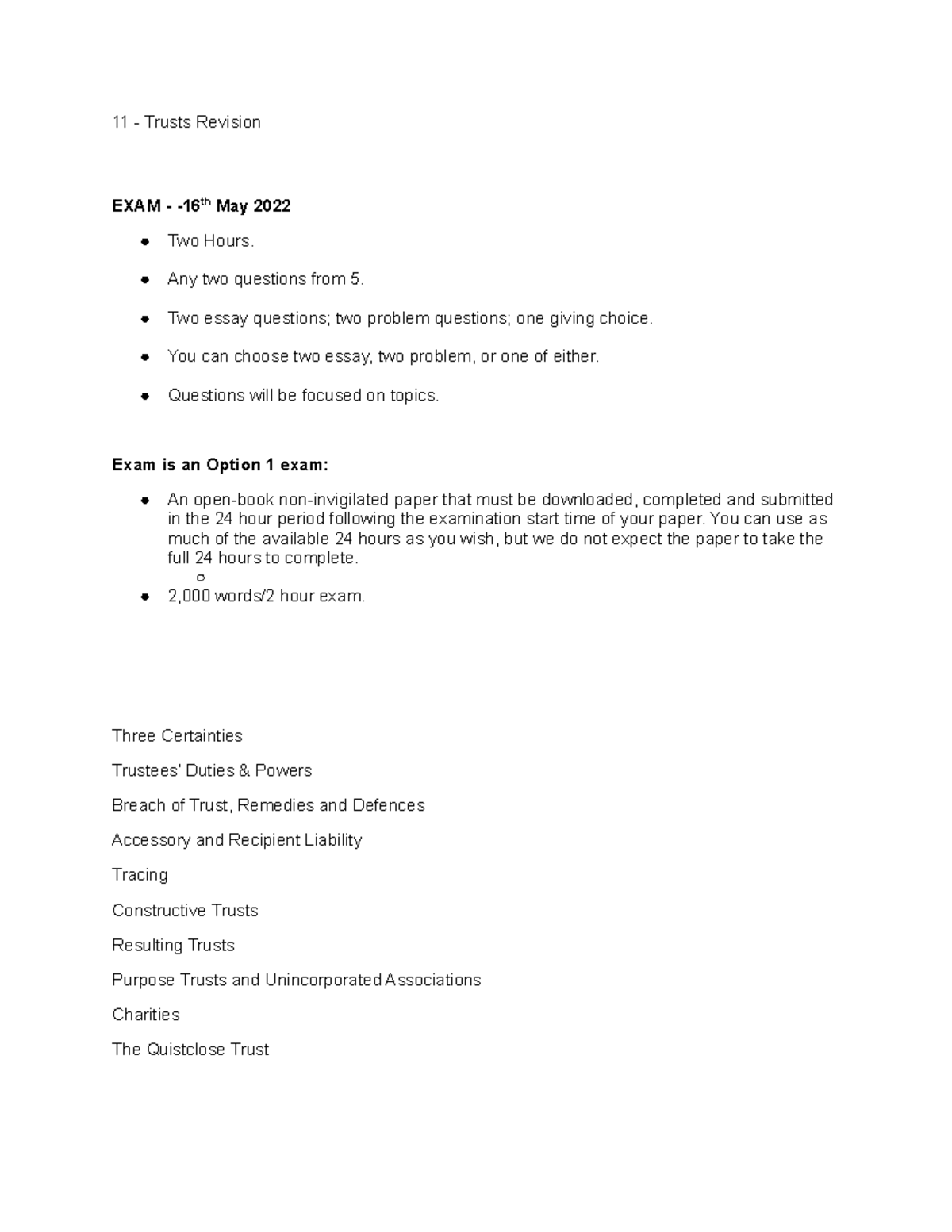 11 - Trusts Revision - 11 - Trusts Revision EXAM -16th May 2022 Two ...