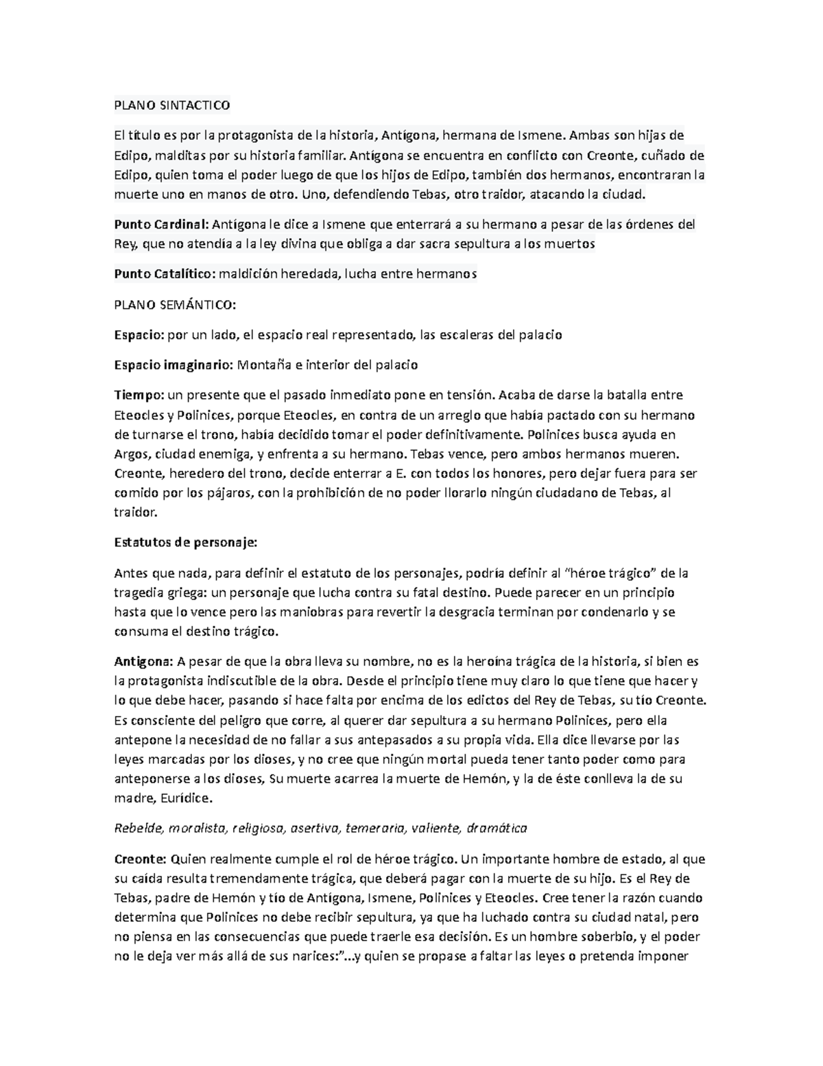 Analisis Antigona Completo - PLANO SINTACTICO El título es por la ...