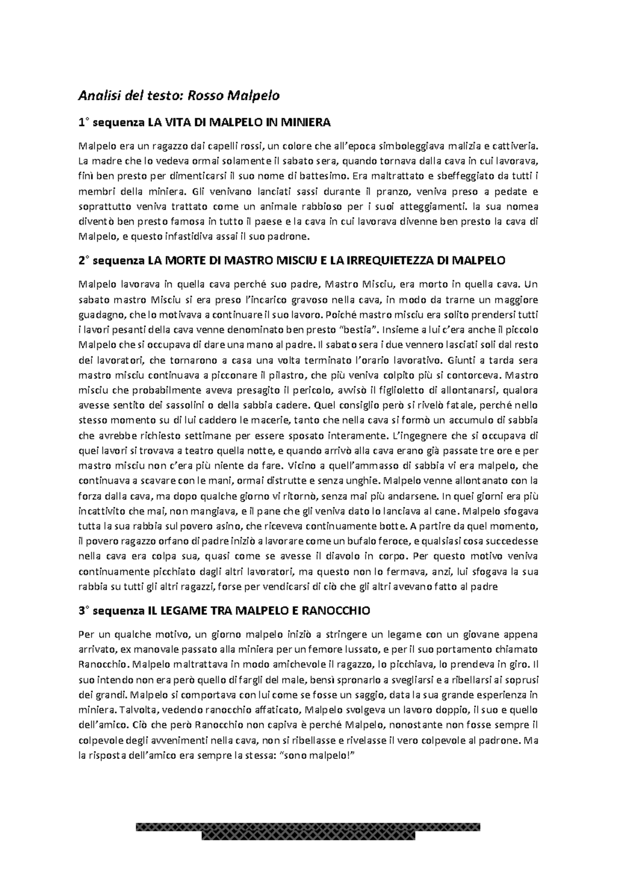 Divisione in sequenze sintesi e commento di rosso malpelo - Analisi del ...