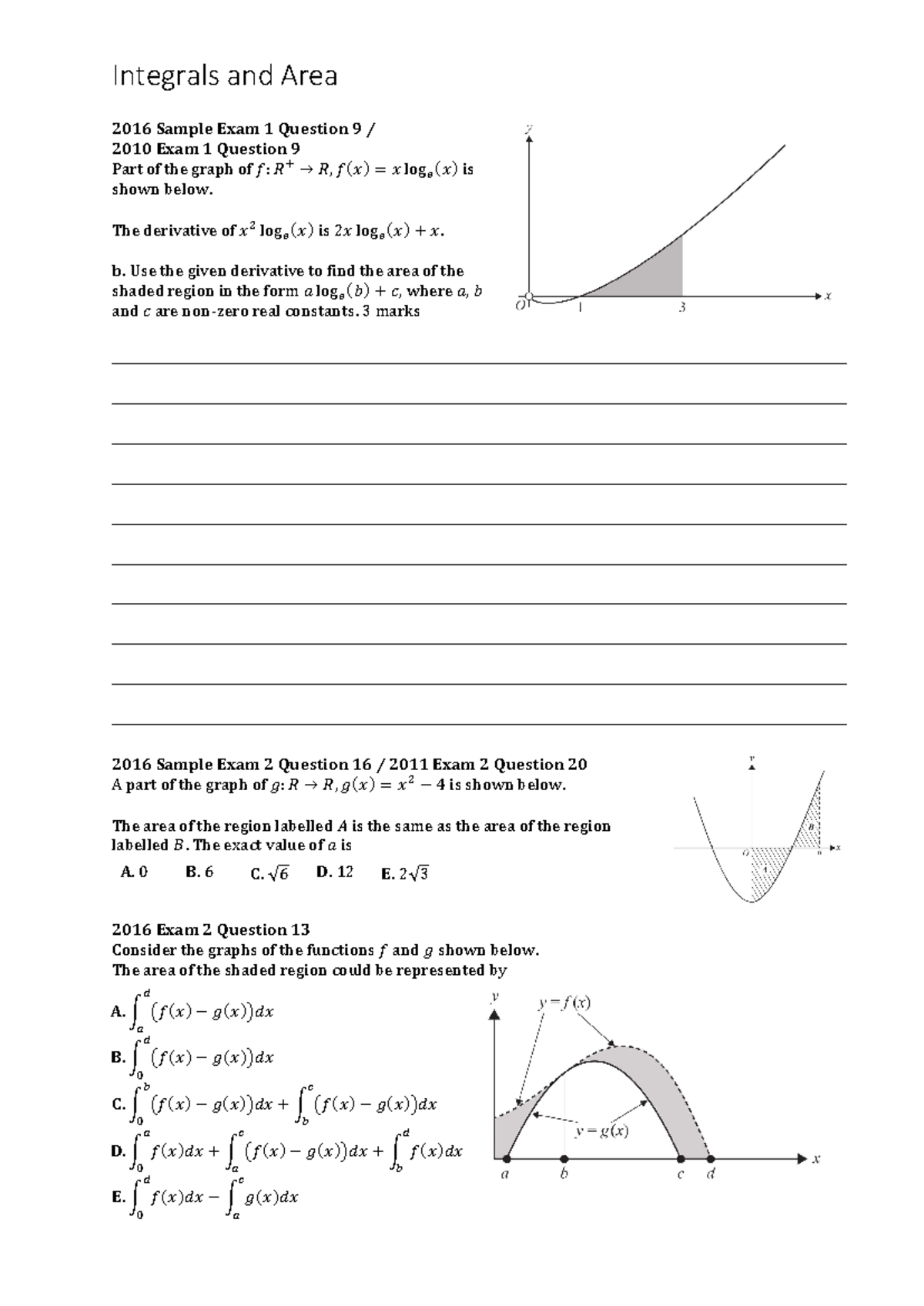Integrals and Area - notes - 2016 Sample Exam 1 Question 9 / 2010 Exam ...