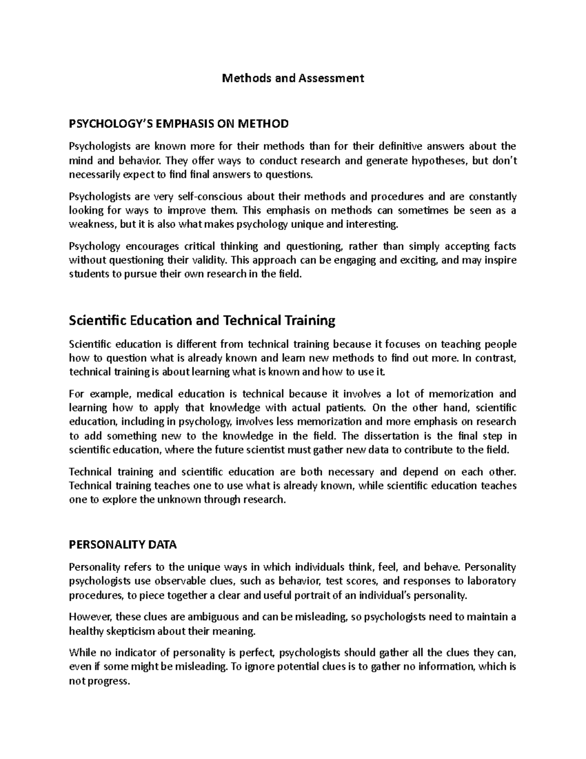 Methods and Assessment - Methods and Assessment PSYCHOLOGY’S EMPHASIS ON METHOD Psychologists ...