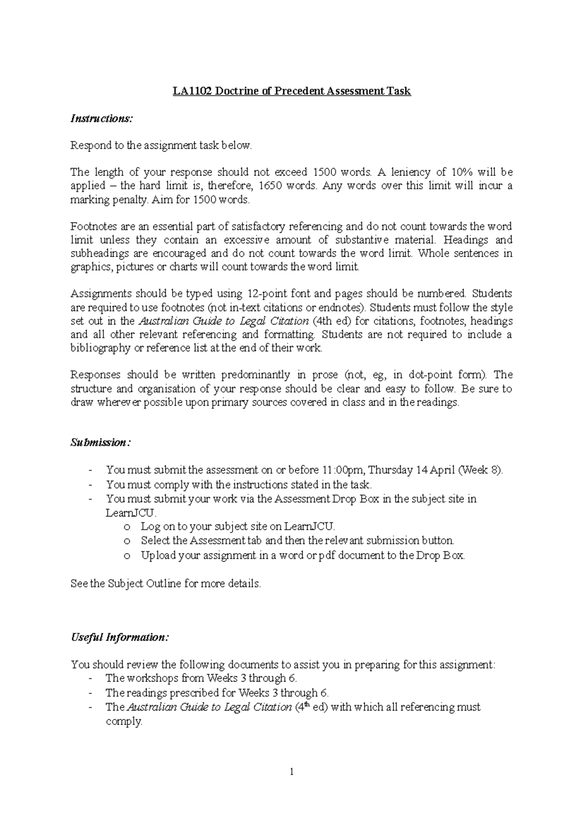 Doctrine of Precedent Assessment Task - Studocu