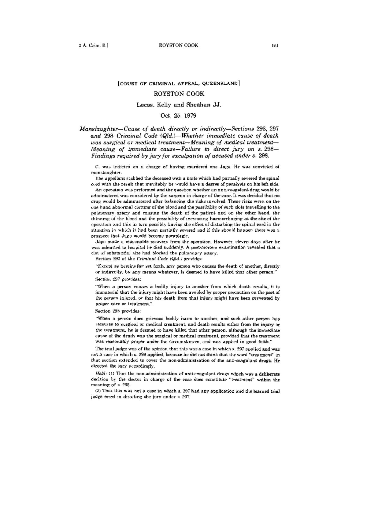 Cook v R 19792 ACrim R 151 - LW251 - Studocu