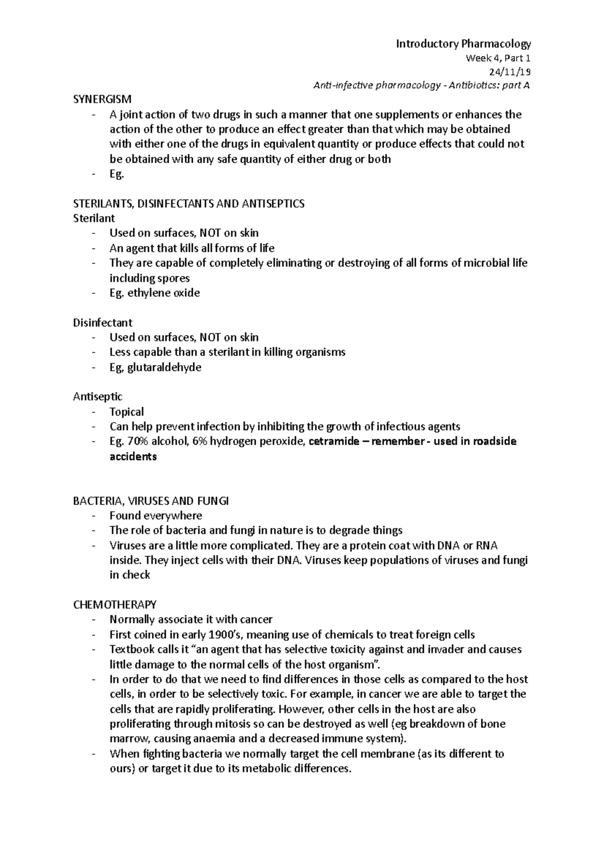 Week 4, Part 1A - Week 4 lecture notes - Pharmacology - Introductory ...