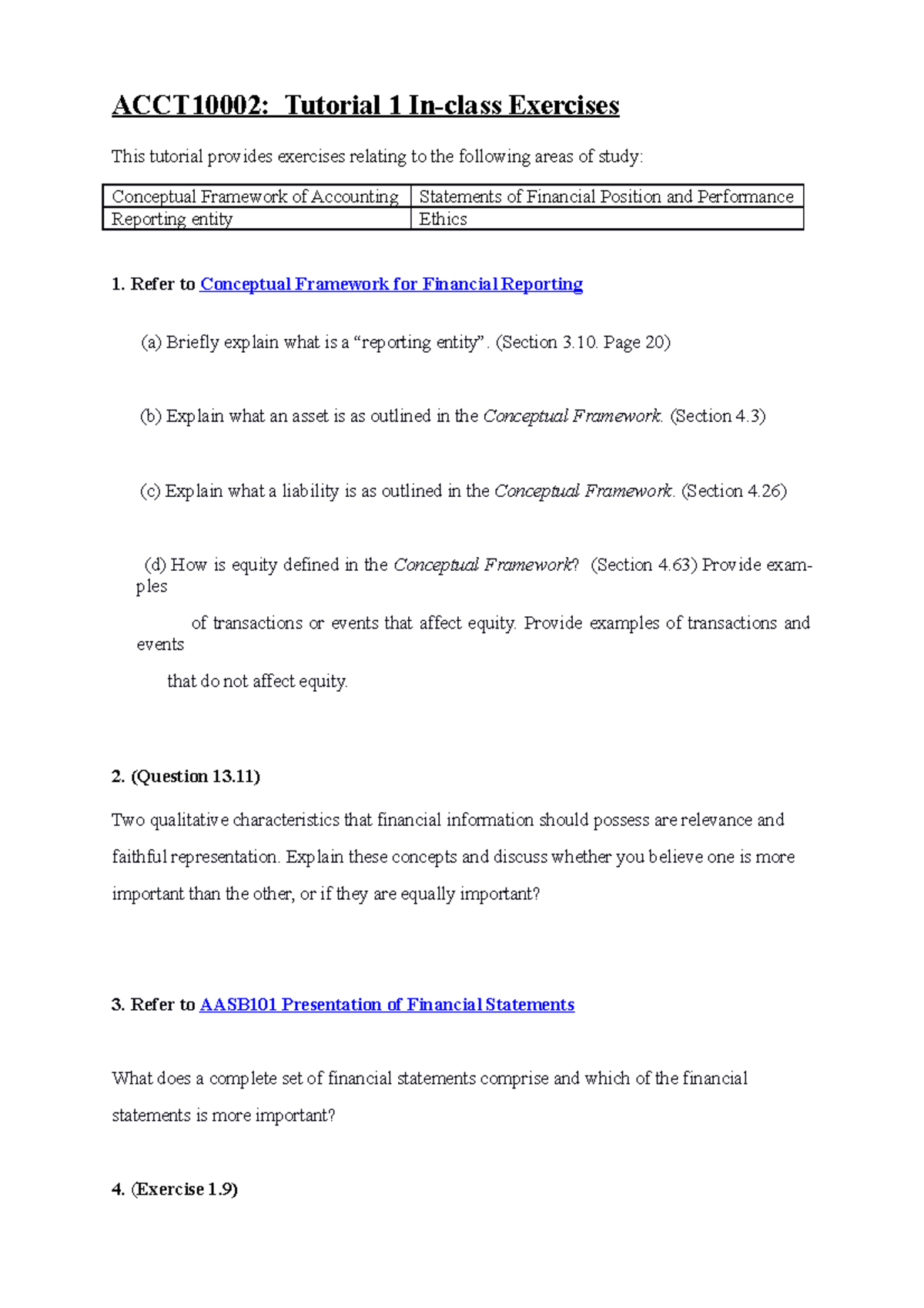 ACCT10002 Tutorial 1 In-class Exercises - ACCT10002: Tutorial 1 In-class Exercises This tutorial ...