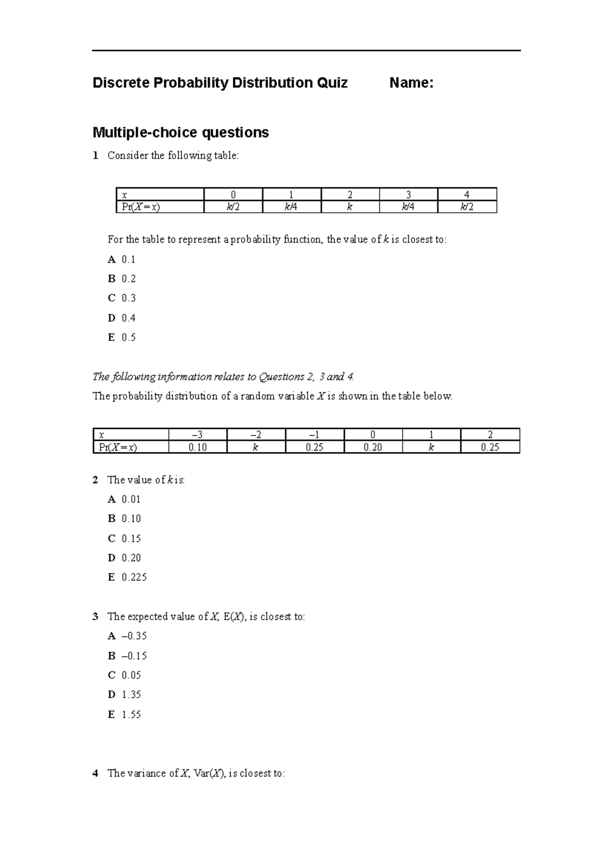 Discrete Probability Quiz Methods 3 4 Discrete Probability discrete-probability-quiz-methods-3-4-discrete-probability