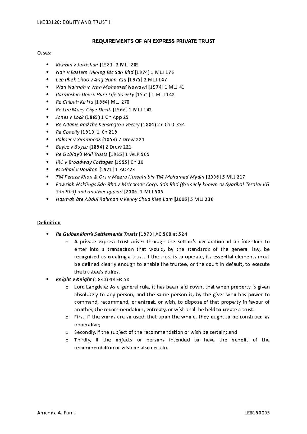 1. Requirements of an Express Private Trust - LXEB3120: EQUITY AND ...