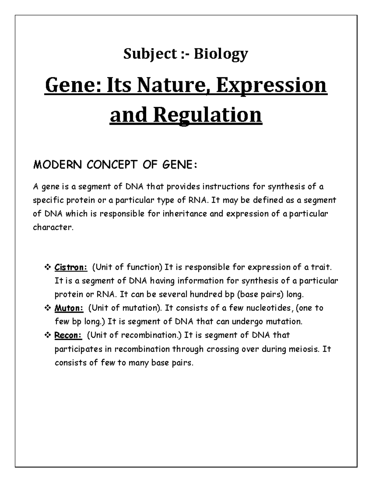 Gene class notes - A very descriptive note with various diagrams ...
