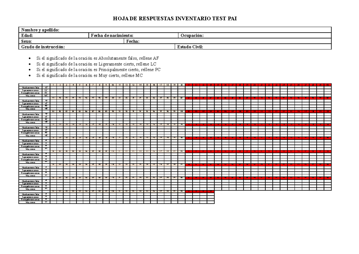 362290734 Hoja de Respuestas Inventario Pai Horizontal - HOJA DE ...