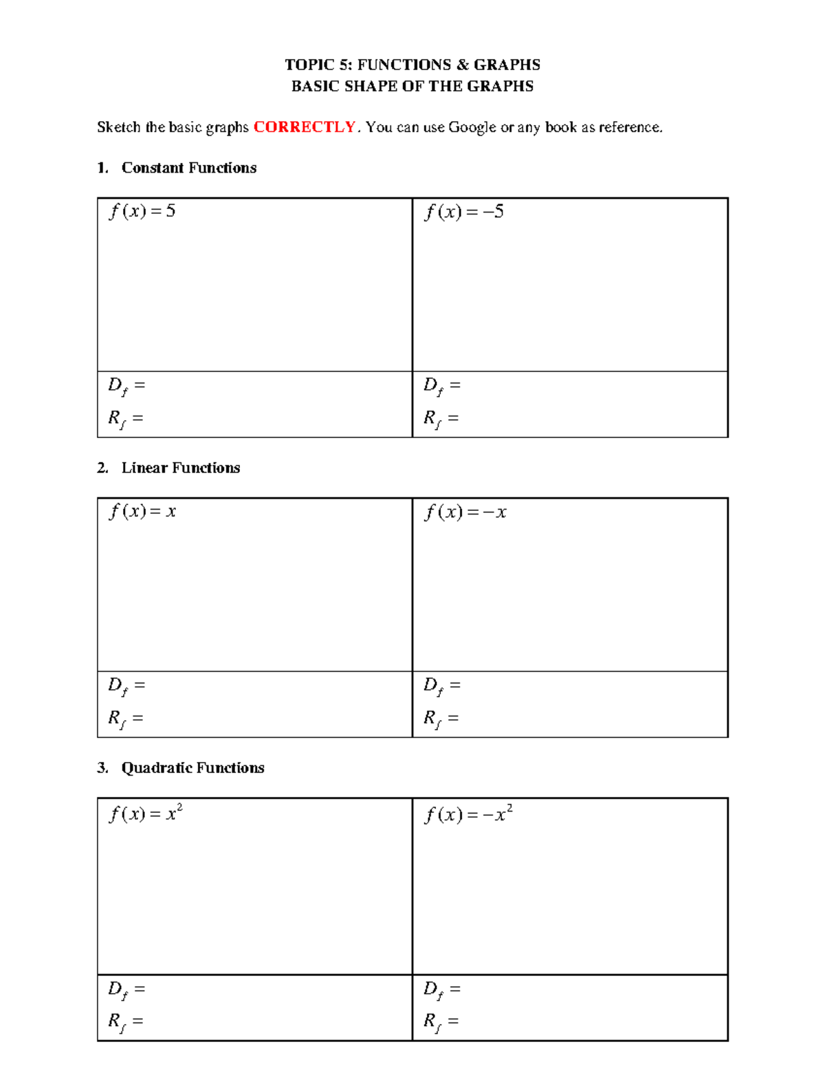 Topic 5 Basic Graphs - Do as much you can do it ! - TOPIC 5: FUNCTIONS ...