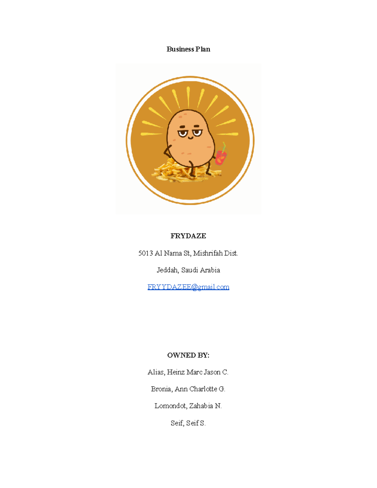 Frydaze - GRP 3 - Business Plan FRYDAZE 5013 Al Nama St, Mishrifah Dist ...