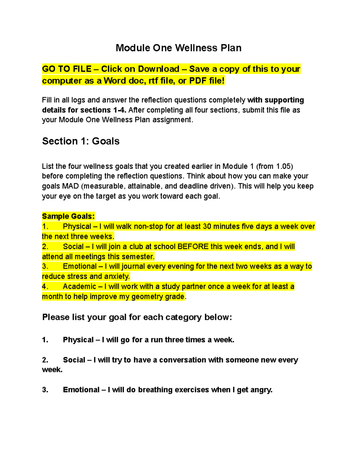 Copia de Module One Wellness Plan - Module One Wellness Plan GO TO FILE ...