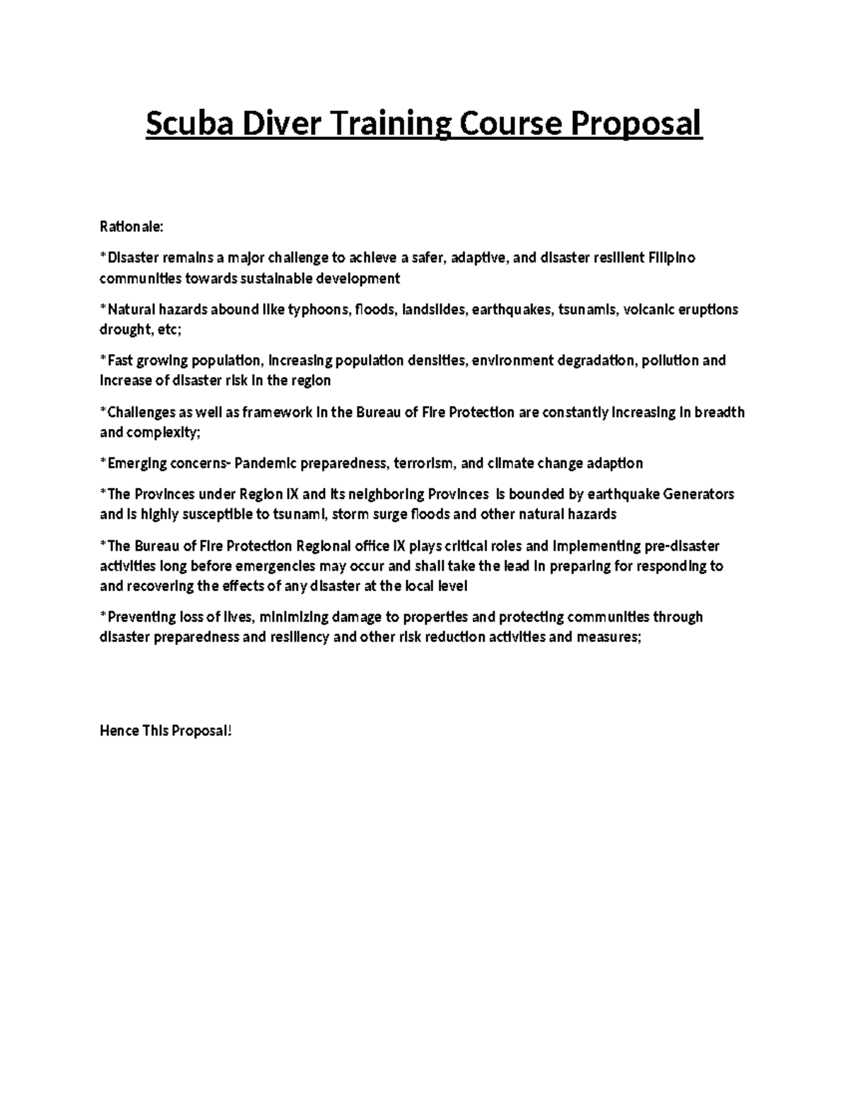 Scuba Diver Training Course Proposal for BFP IX - Scuba Diver Training ...