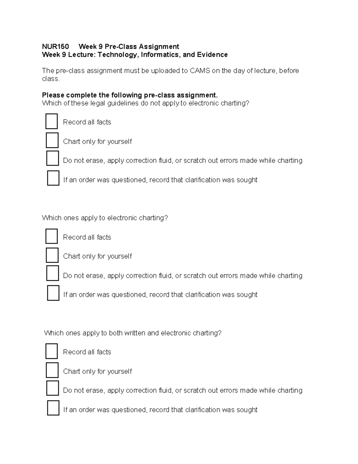 NUR150 Week 9 Pre-Class Assignment - NUR150 Week 9 Pre-Class Assignment ...