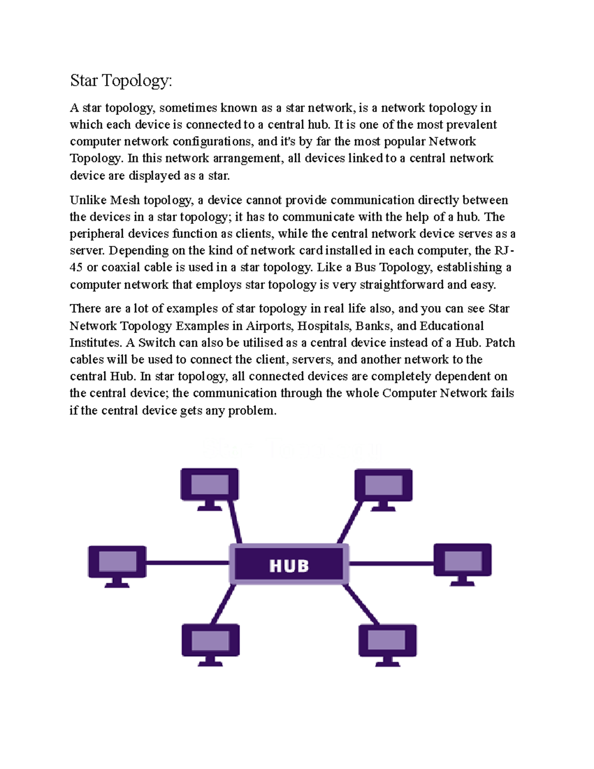 Star Topology dcc - sfret5y6u7 - Star Topology: A star topology ...