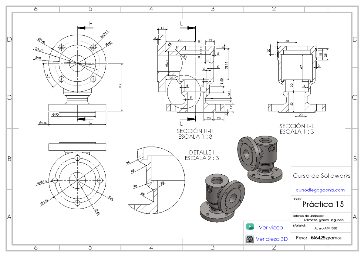Pr Ã¡ctica 15 - Práctica planos - 140 90 140 4x 13 90 40 117 110 45° H H 25 3 17 5 5. 6 15. 78 ...