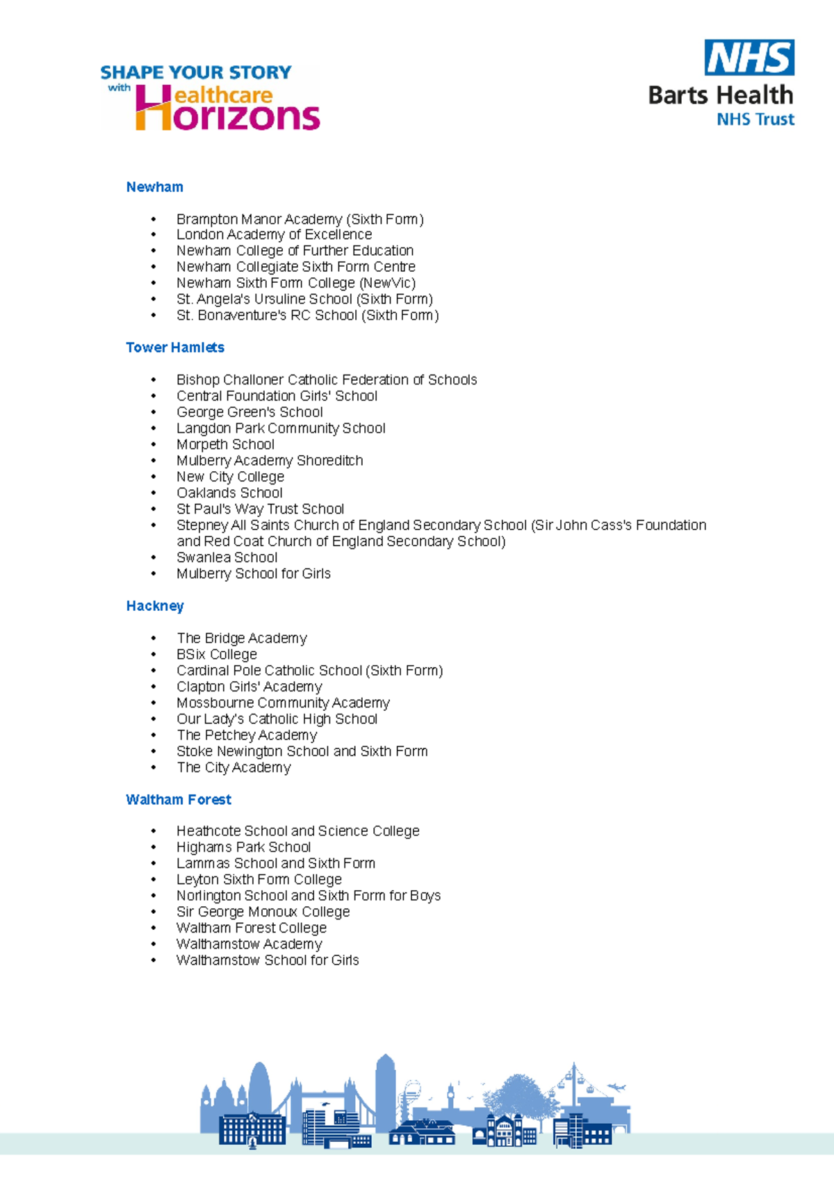 List-of-participating-schools - Newham Brampton Manor Academy (Sixth ...