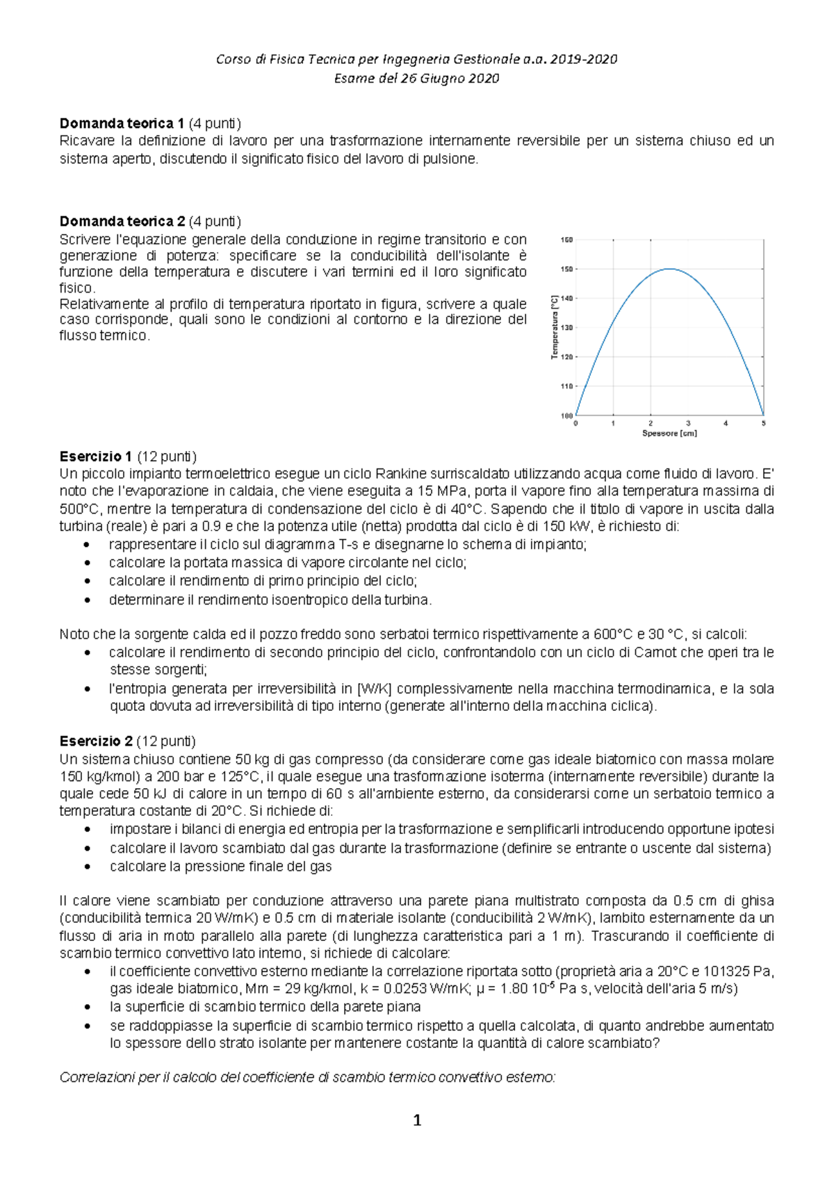 Esame 26 Giugno 2020 - Warning: TT: undefined function: 32 Corso di Fisica Tecnica per ...