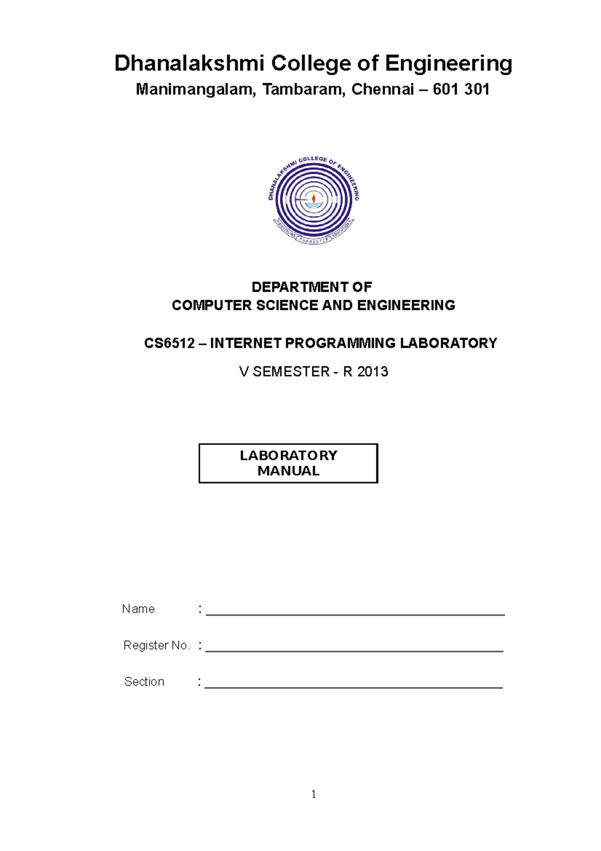 CS6512-IP Lab Manual on 23 - Dhanalakshmi College of Engineering Manimangalam, Tambaram, Chennai ...