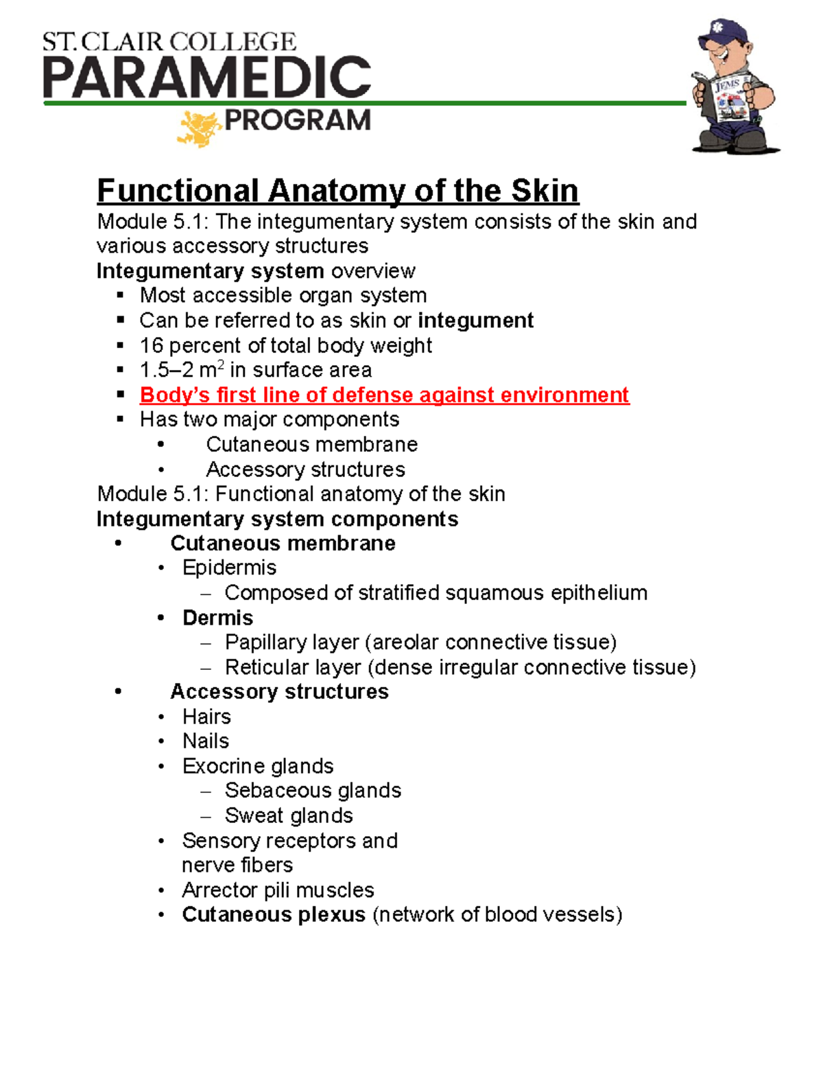 Chapter 5 Integumentary 2023 - Functional Anatomy of the Skin Module 5 ...