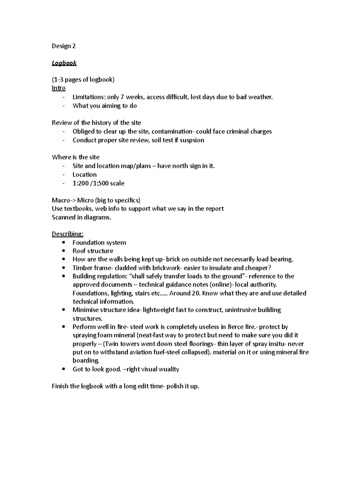 Design 2 - Lecture notes 2 - Design 2 Logbook (1-3 pages of logbook ...