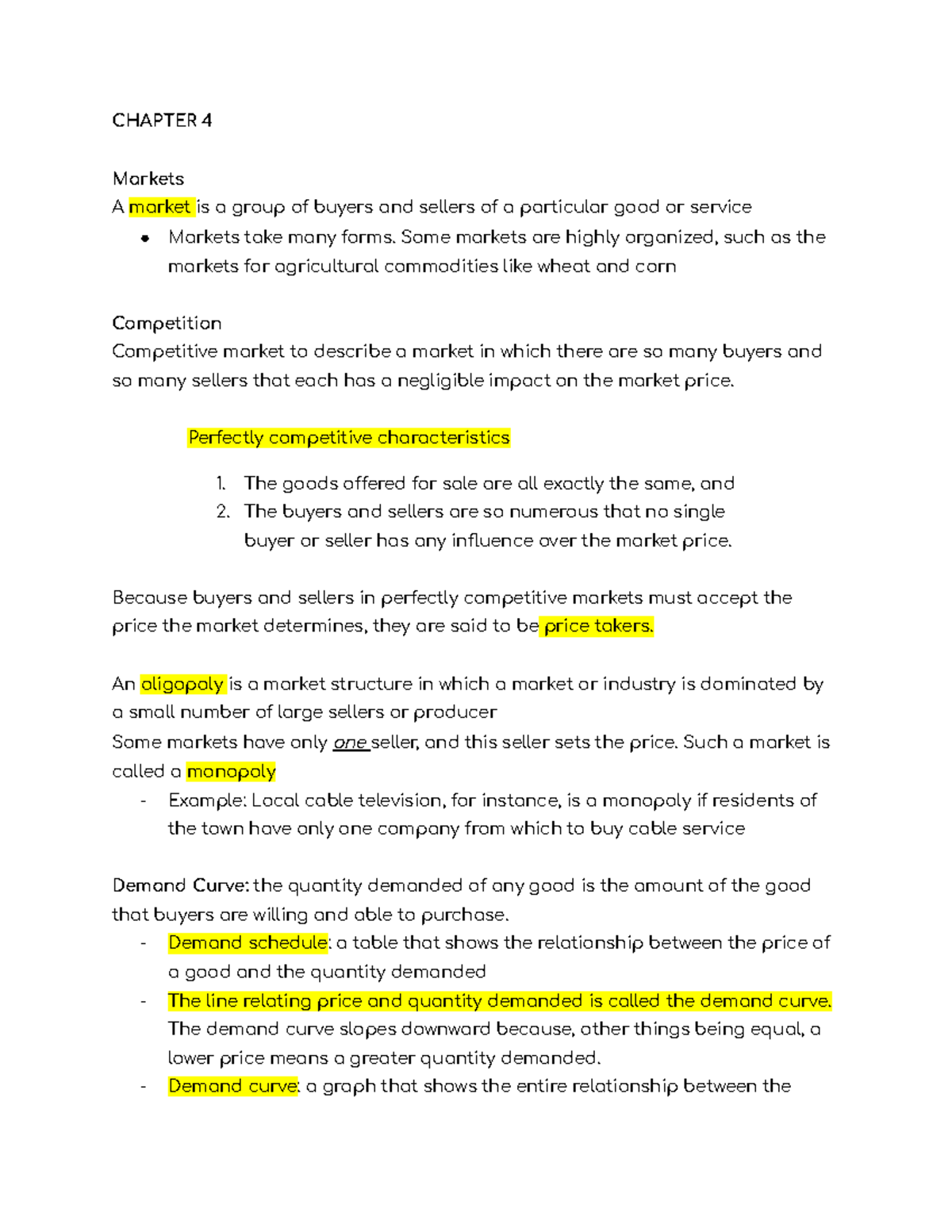 Econ ch. 4 - Ch. 4 ECON 101 - CHAPTER 4 Markets A market is a group of ...