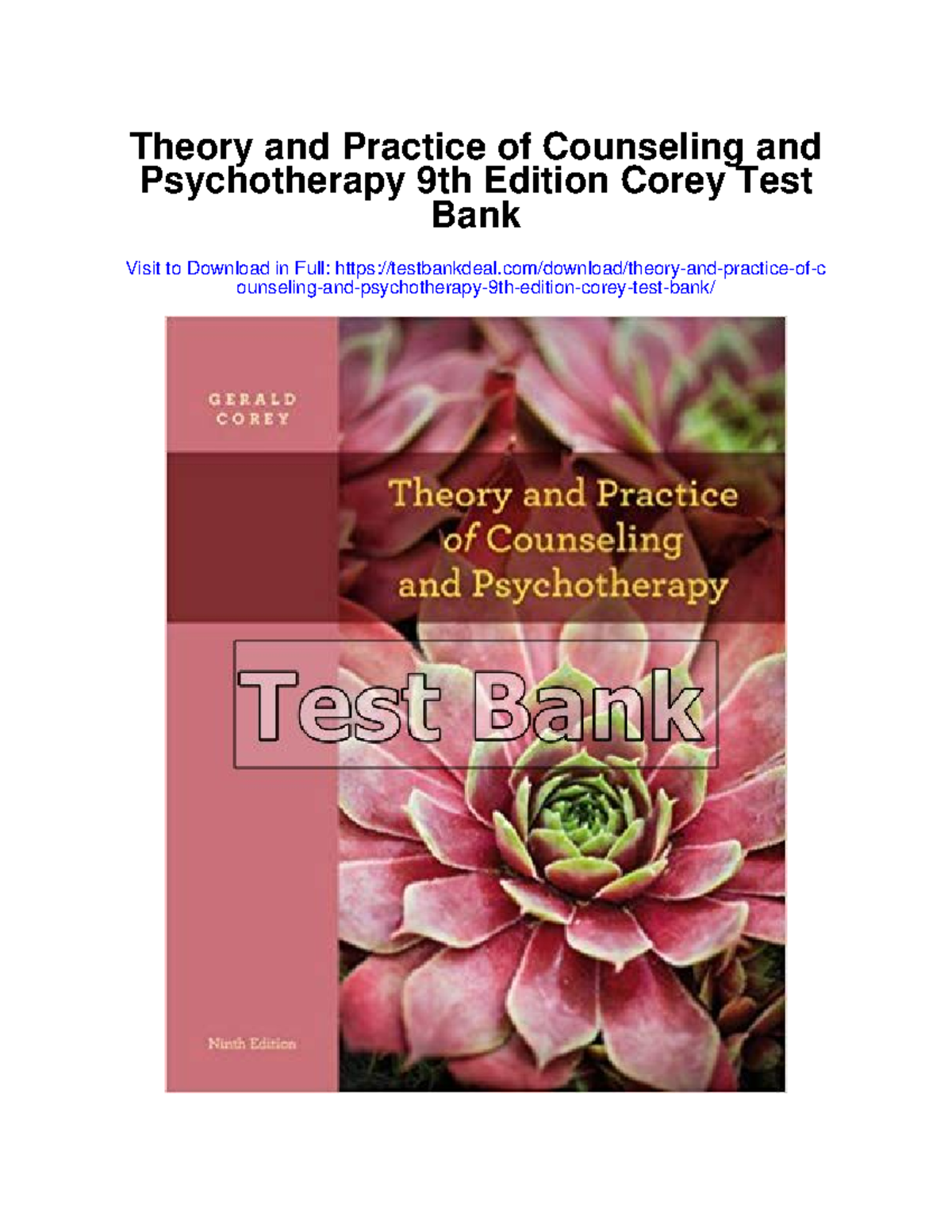 Counseling Psychotherapy Test Banl - Theory and Practice of Counseling ...