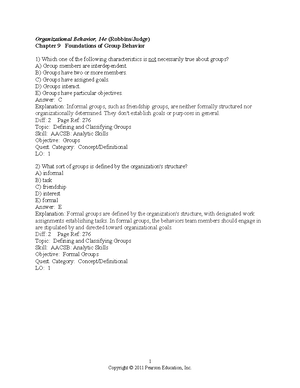 Sample/practice exam 2020, questions and answers - Organizational Behavior, 14e (Robbins/Judge ...