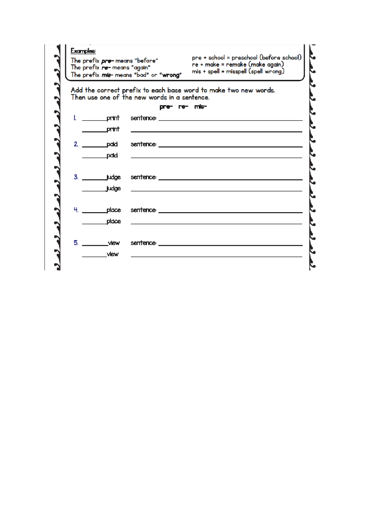 Prefix , Suffix and root word Eng - Examples: The prefix pre school ...