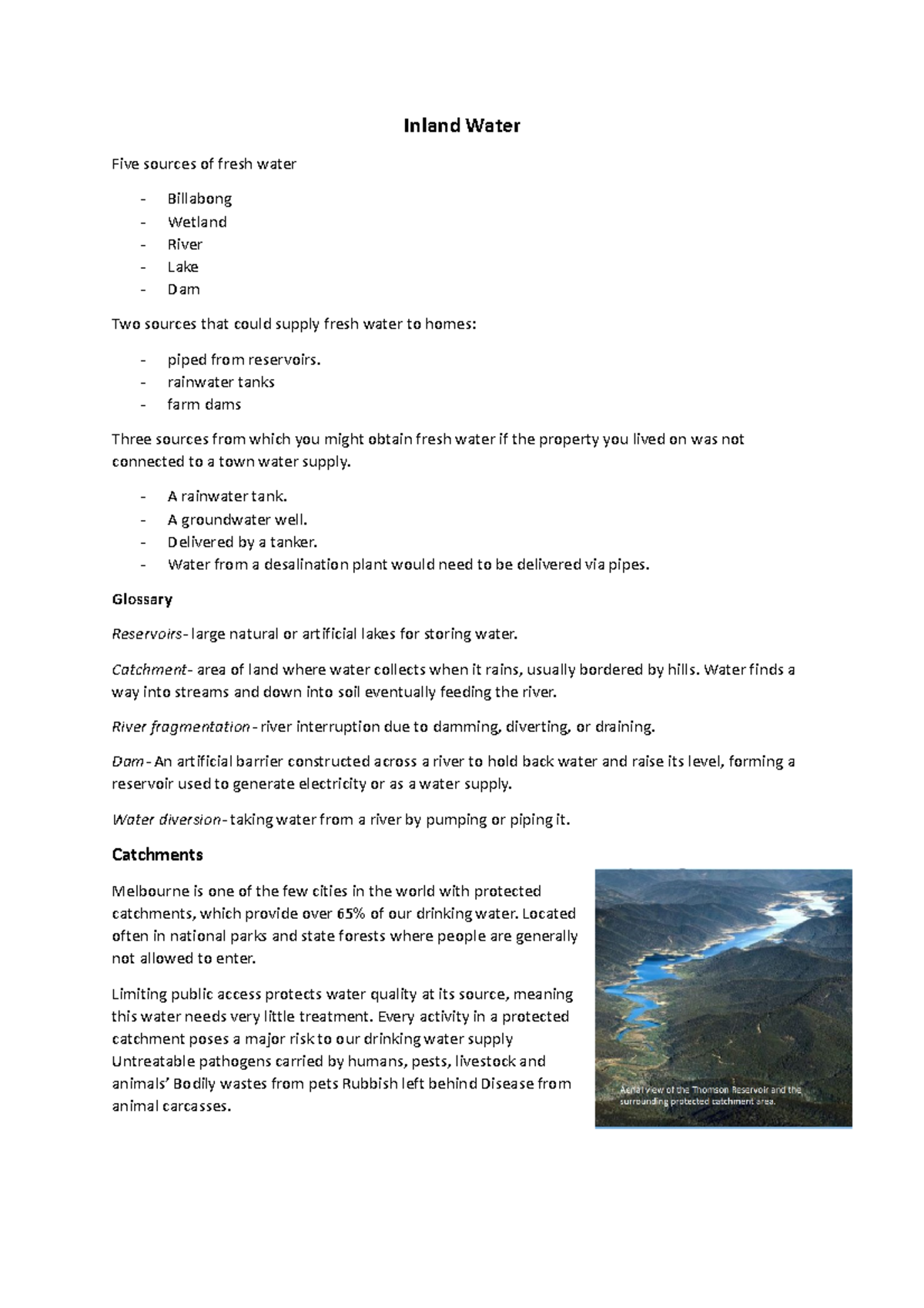 Inland Water - Year 10 Geography class - Inland Water Five sources of ...