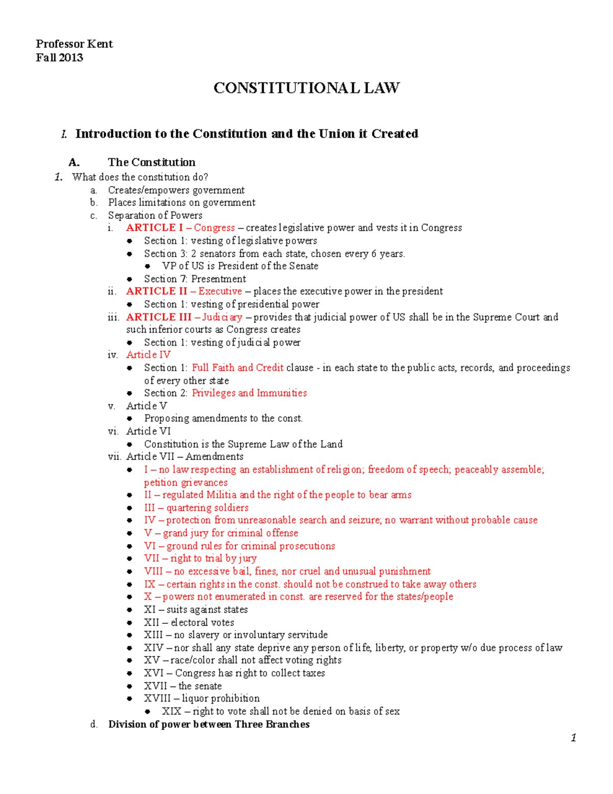Kent Con Law Outline 2013 - Professor Kent Fall 2013 CONSTITUTIONAL LAW ...
