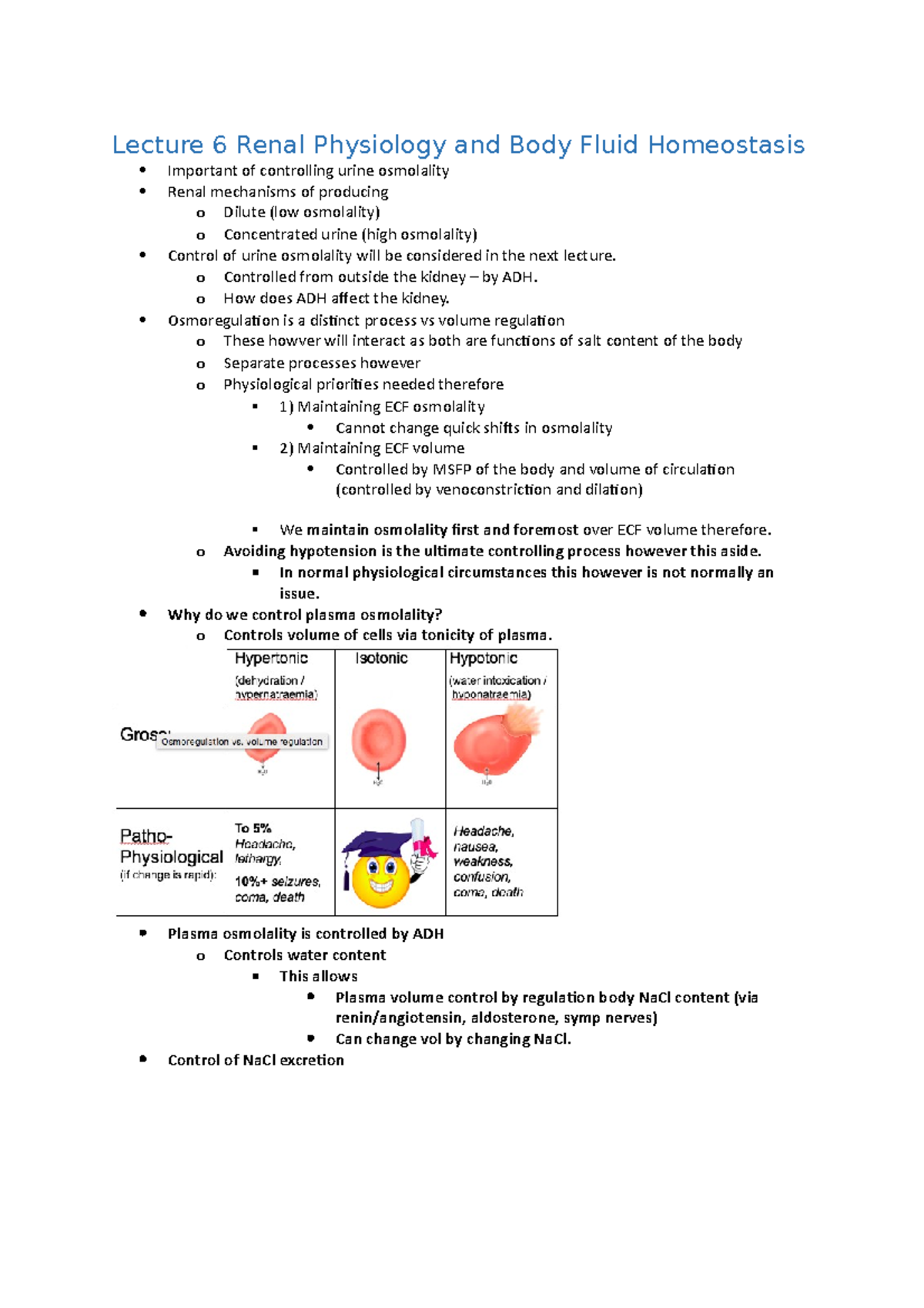 Lecture 6 Renal Physiology and Body Fluid Homeostasis - Lecture 6 Renal ...