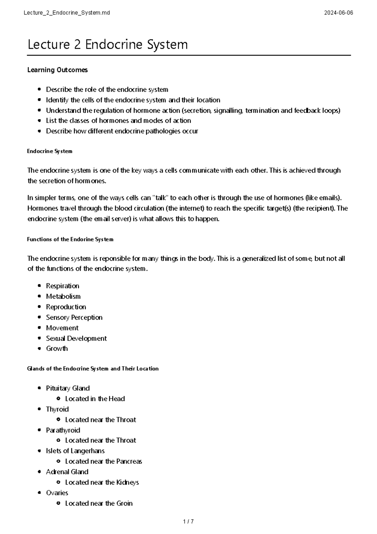 Lecture 2 Endocrine System - Lecture 2 Endocrine System Learning Outcomes Describe the role of ...