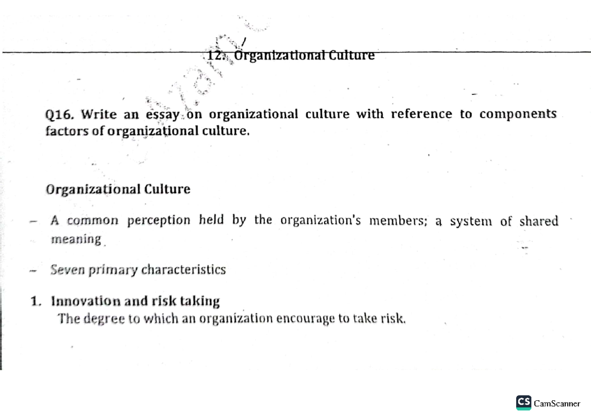 Organizational Culture & its Components - Organizational Behavior - Studocu