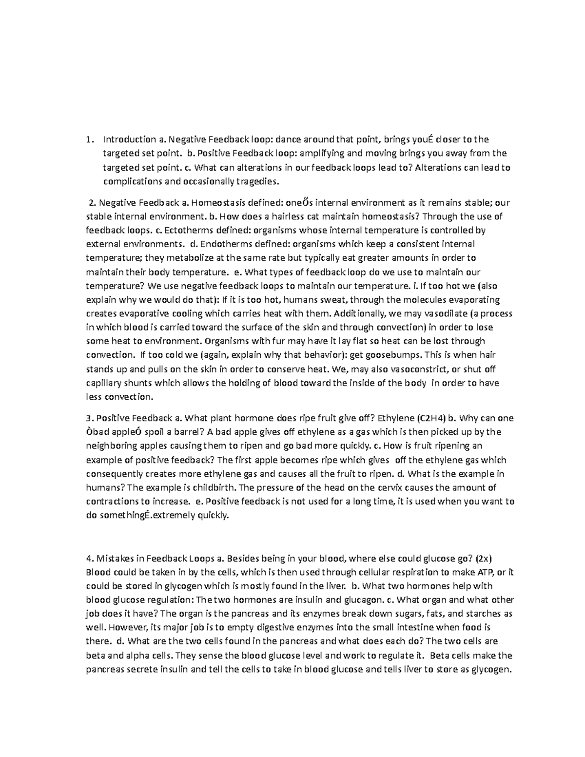 Ch 4 - ch 4 - Introduction a. Negative Feedback loop: dance around that ...