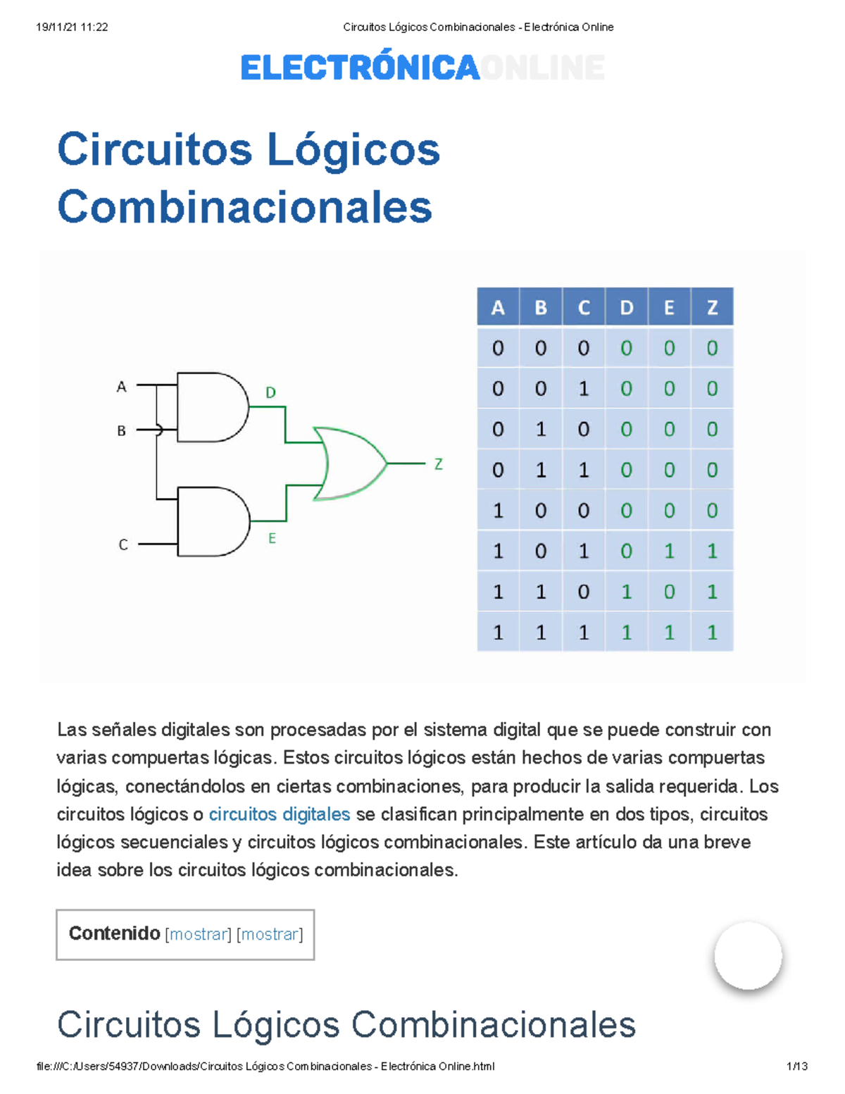 Circuitos Lógicos Combinacionales - Electrónica Online - Circuitos Lógicos Combinacionales Las ...