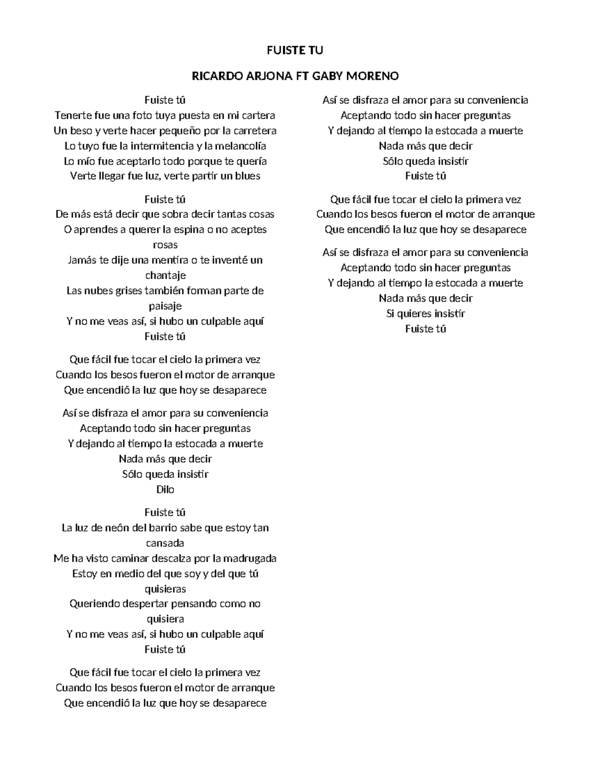 Fuiste TU - Investigación de una canción emblemática - FUISTE TU ...