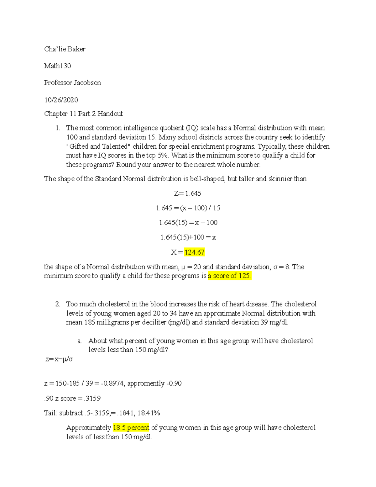 Chapter 11 Part 2 Handout - Cha’lie Baker Math Professor Jacobson 10/26 ...